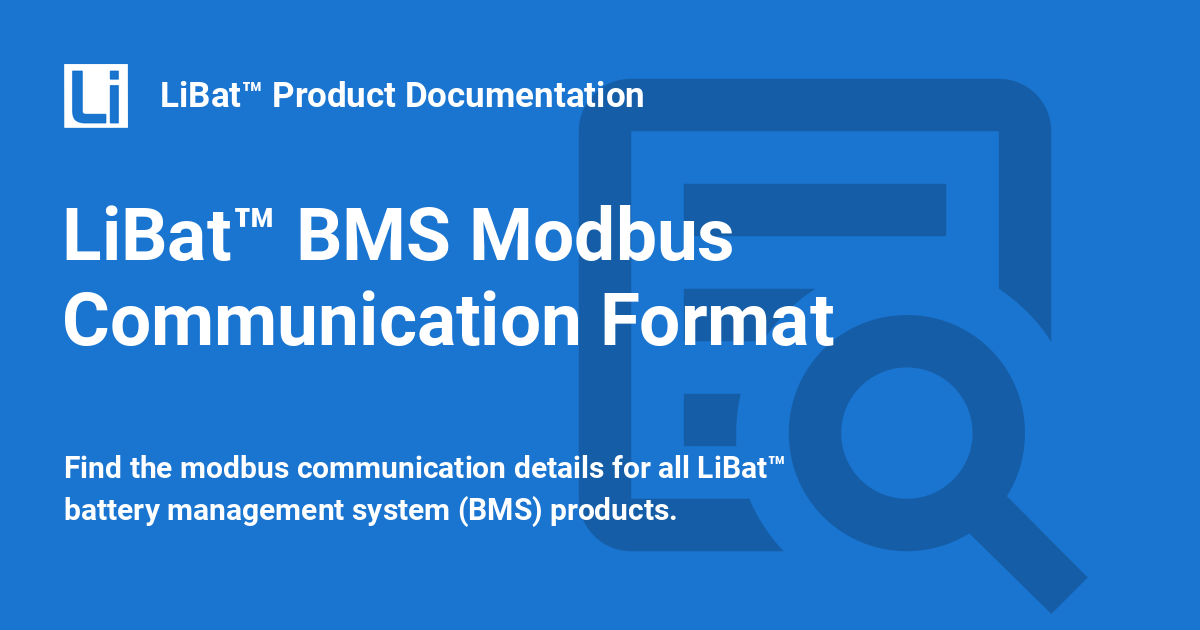 Libat™ Bms Modbus Communication Format Libat™ Product Documentation